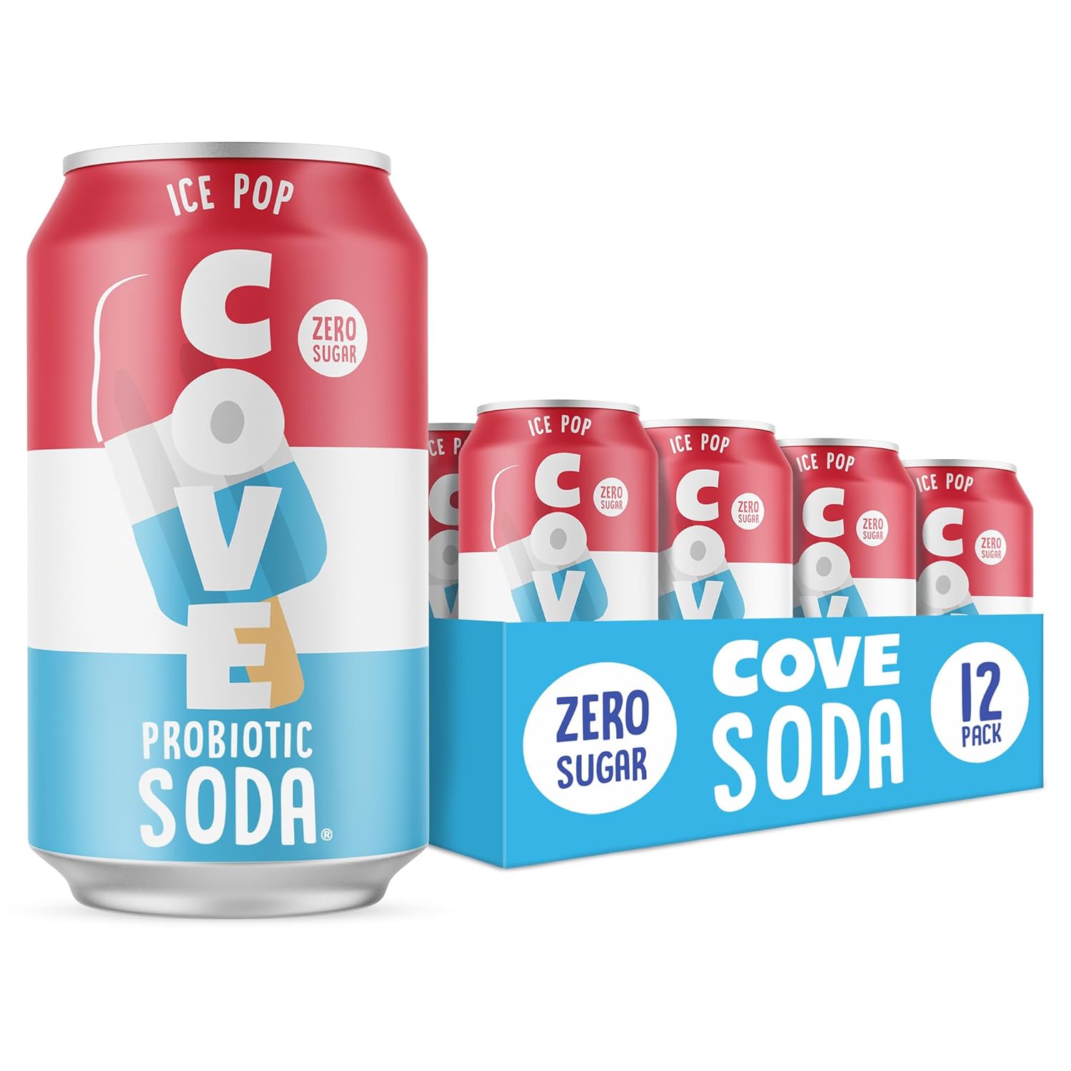 Amazon.com : Cove Soda Ice Pop Flavor, 12-Pack - Probiotic Soda - Zero ...
