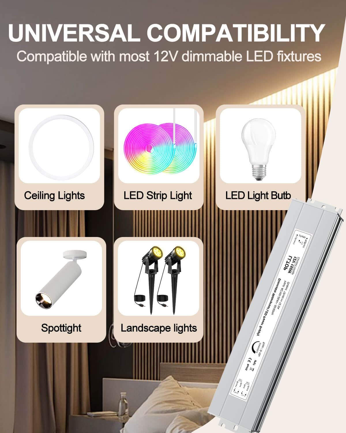Snapklik.com : Dimmable LED Driver 150W 12V Waterproof IP67 Triac 0-10v ...