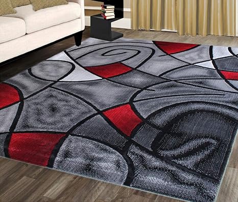 Amazon.com: Masada Rugs, Modern Contemporary Area Rug, Red Grey Black ...