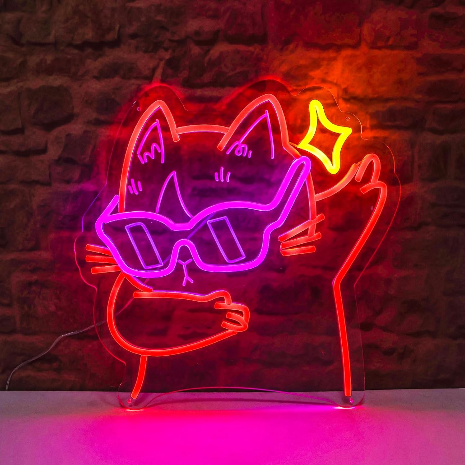 Cute Cat Neon Signs Funny Pose for Wall Decor, Dimmable Anime Neon Sign ...