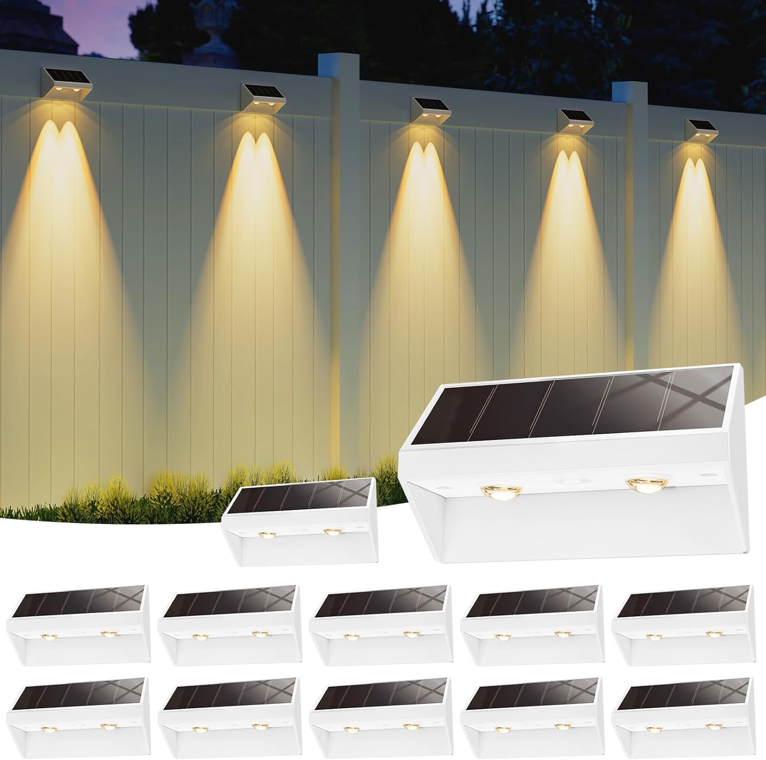 NIORSUN Solar Outdoor Lights - 12 Pack, LED Fence Lights, Warm White ...