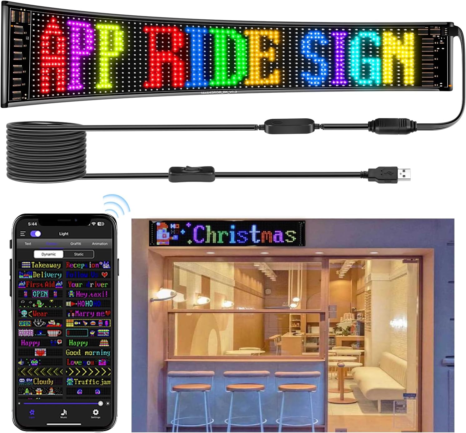Amazon.com : Eachbid Programmable Scrolling LED Sign, 23.4"x4.7", USB ...