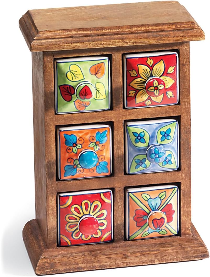 6 Ceramic Drawers in Mango Wood Chest/Spice Drawers : Amazon.co.uk ...