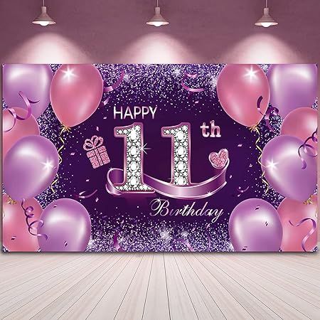 Amazon.com: PAKBOOM Happy 11th Birthday Banner Backdrop - 11 Birthday ...
