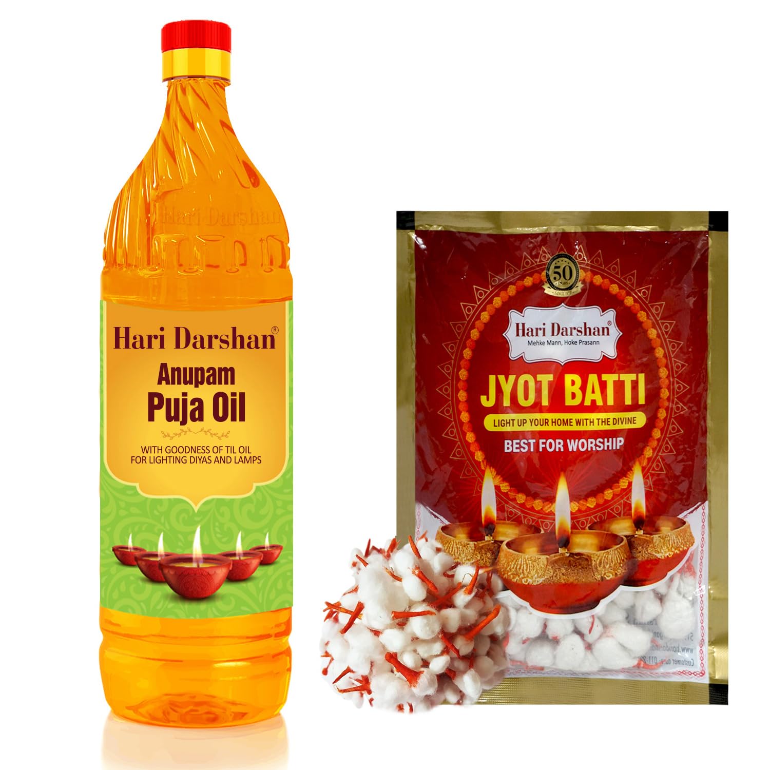 Hari Darshan Anupam Diya Oil -900ml with Jyot Batti-20g | Cotton Wicks | Puja Oils,Deepam Oil ...