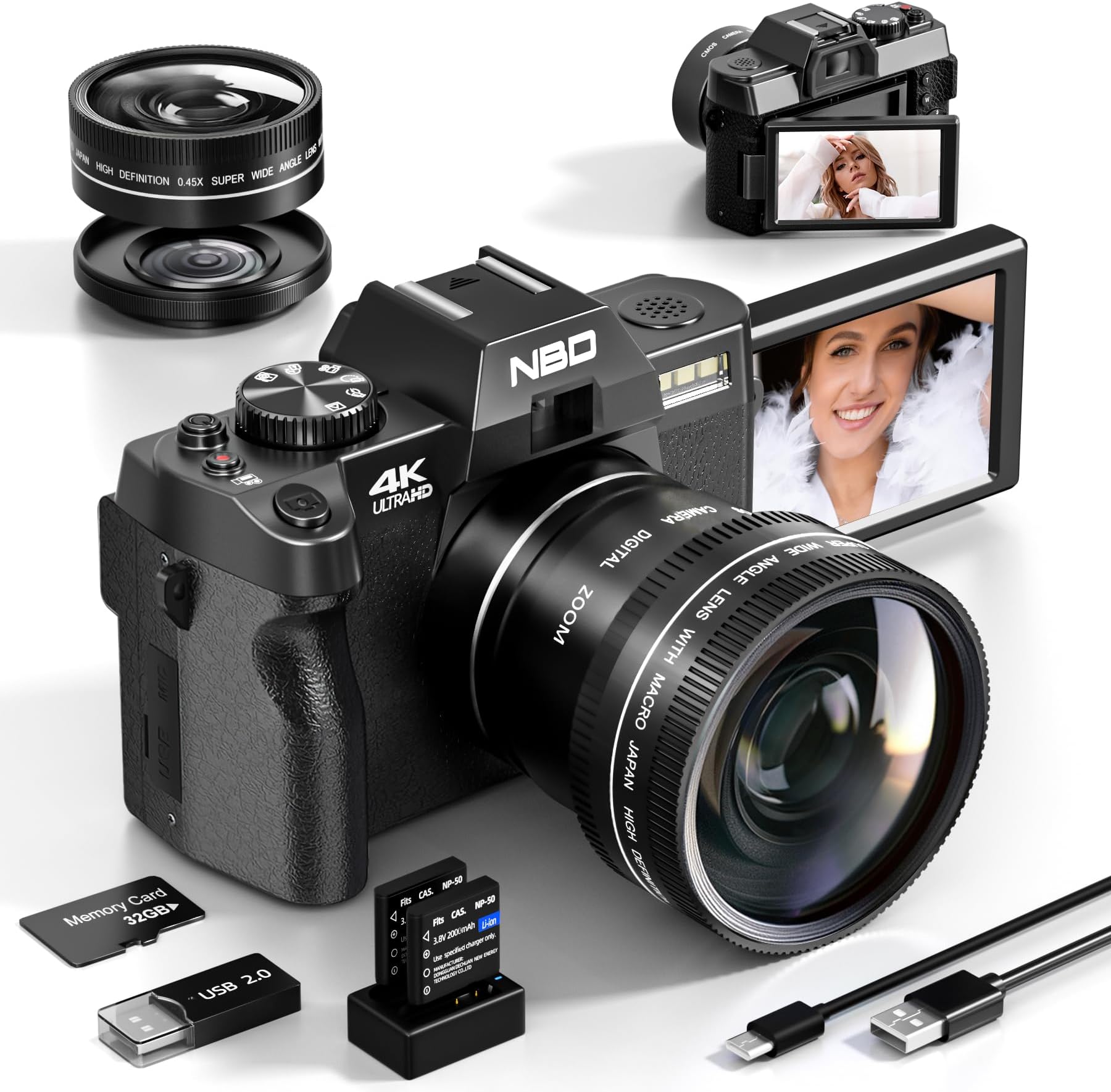 NBD 4K Digital Cameras for Photography - 48MP/60FPS Video Camera for Vlogging, WiFi & App ...