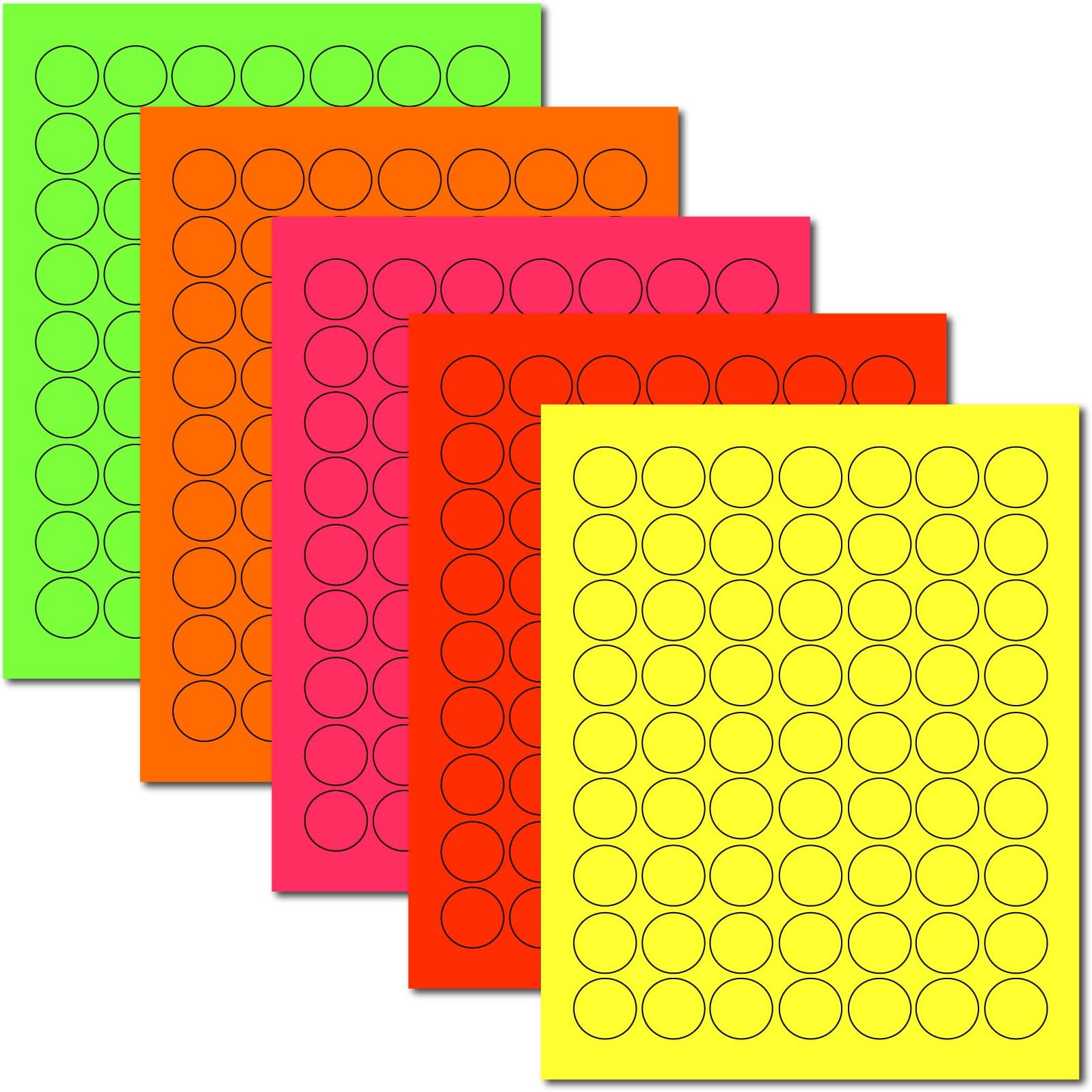 Amazon.com : Fluorescent Round Stickers - 1" Round Labels - 63 Per ...