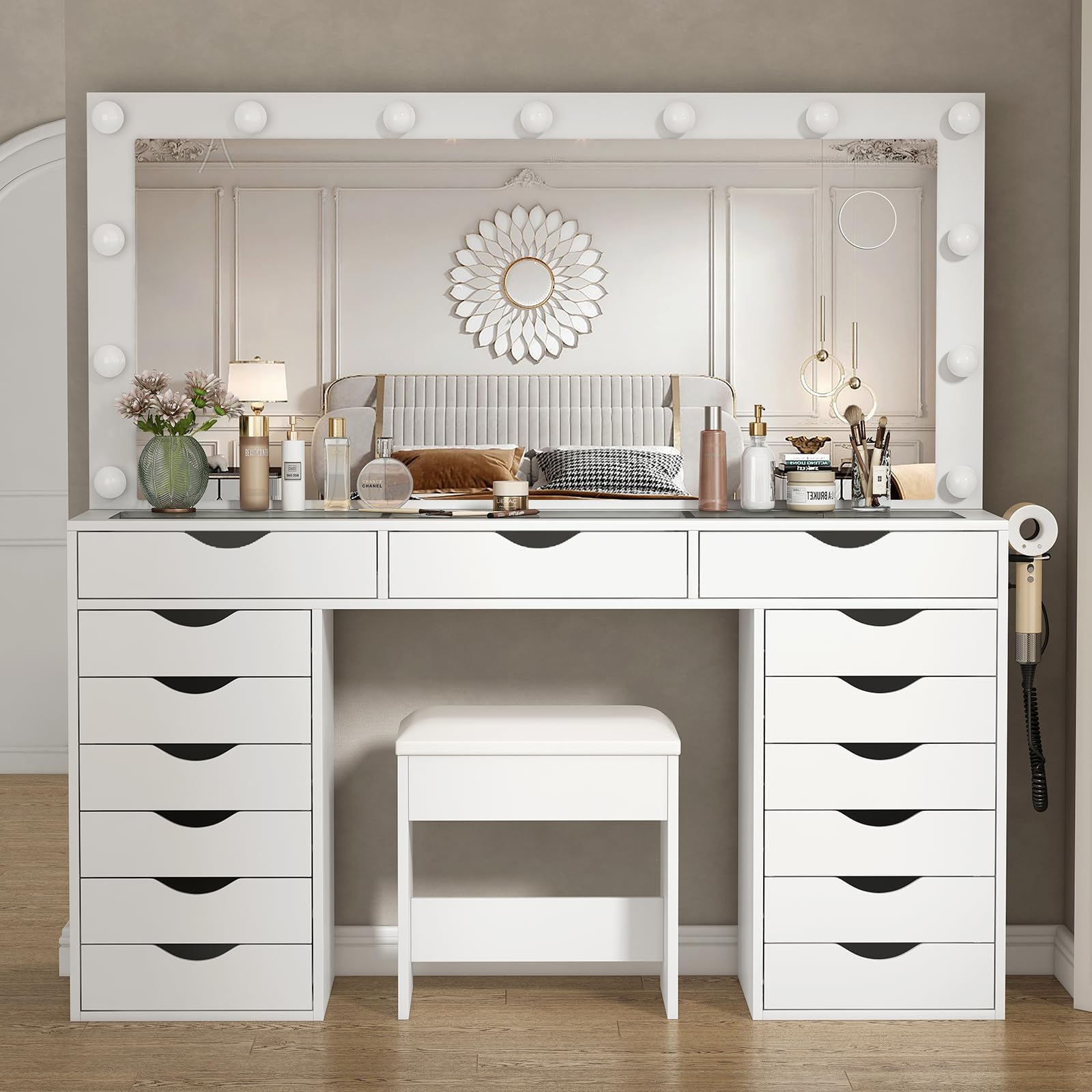 Amazon.com: FUSOU 55'' W Vanity Desk with Power Outlet, Makeup Vanity ...