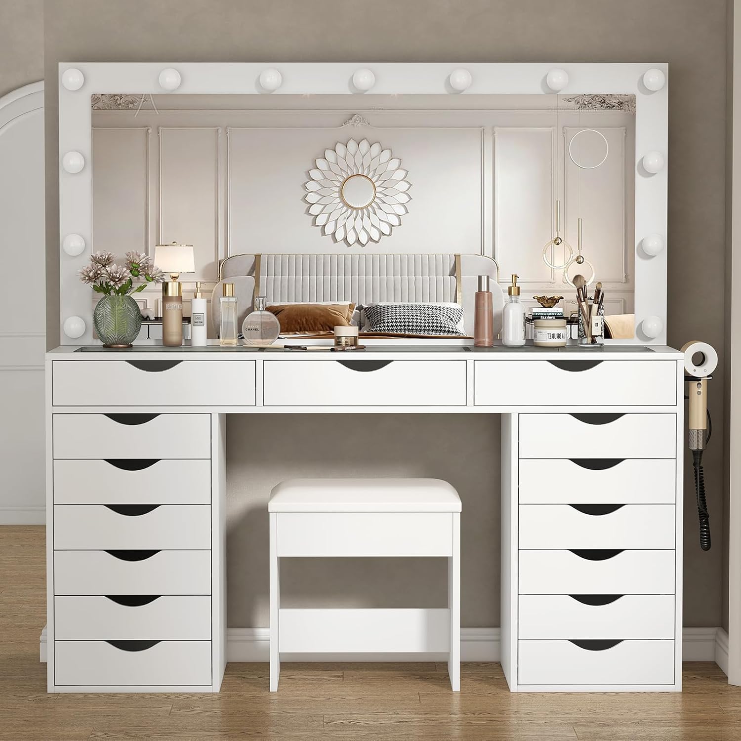 Amazon.com: FUSOU 55'' W Vanity Desk with Power Outlet, Makeup Vanity ...