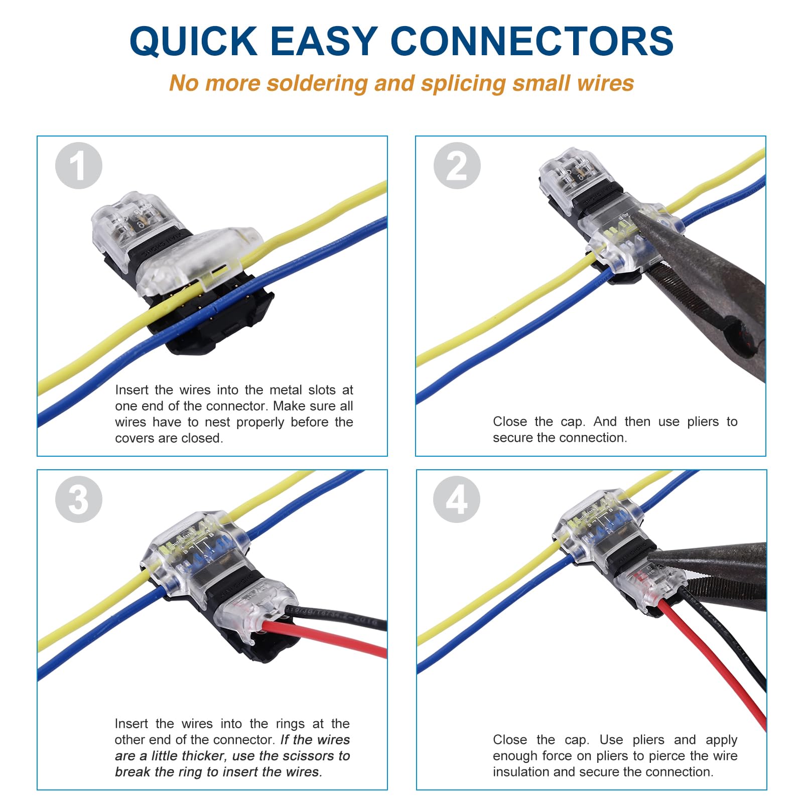 Snapklik.com : T Tap Wire Connectors For 16-20 AWG, Self-Stripping Wire ...