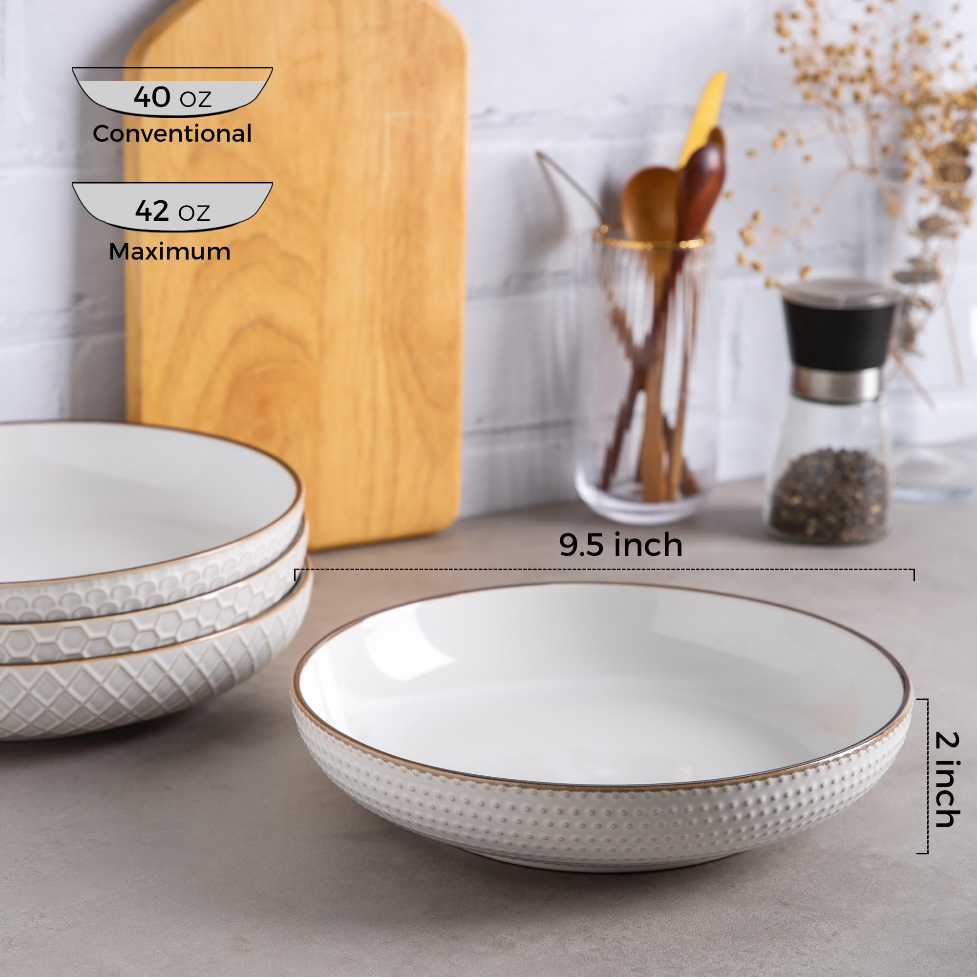 GBHOME 9.5'' Large Pasta Bowls, 42 Ounce Stoneware Salad Bowls for ...