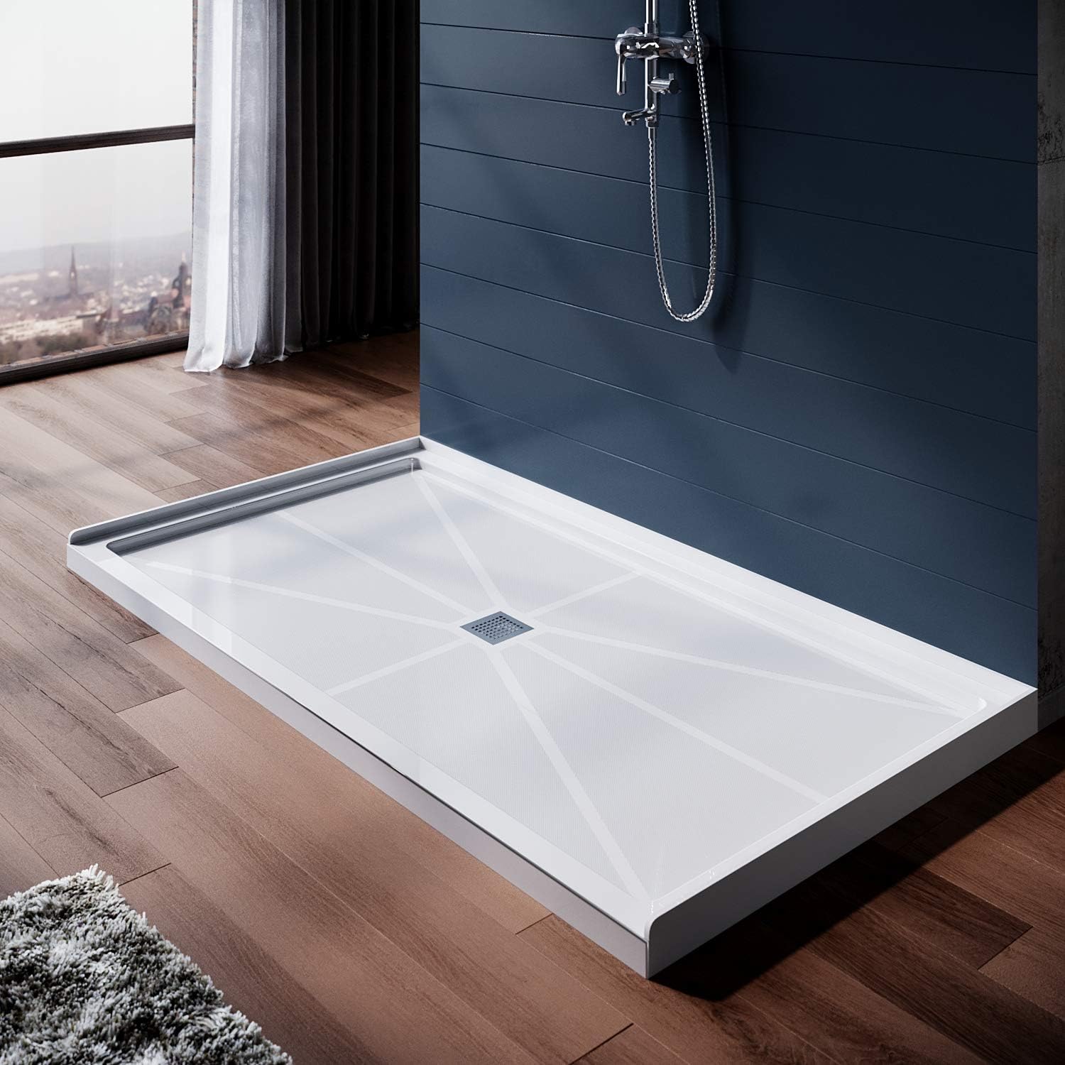 ELEGANT 60 L X 36 W X 4 H Shower Base Pan In White Center Drain