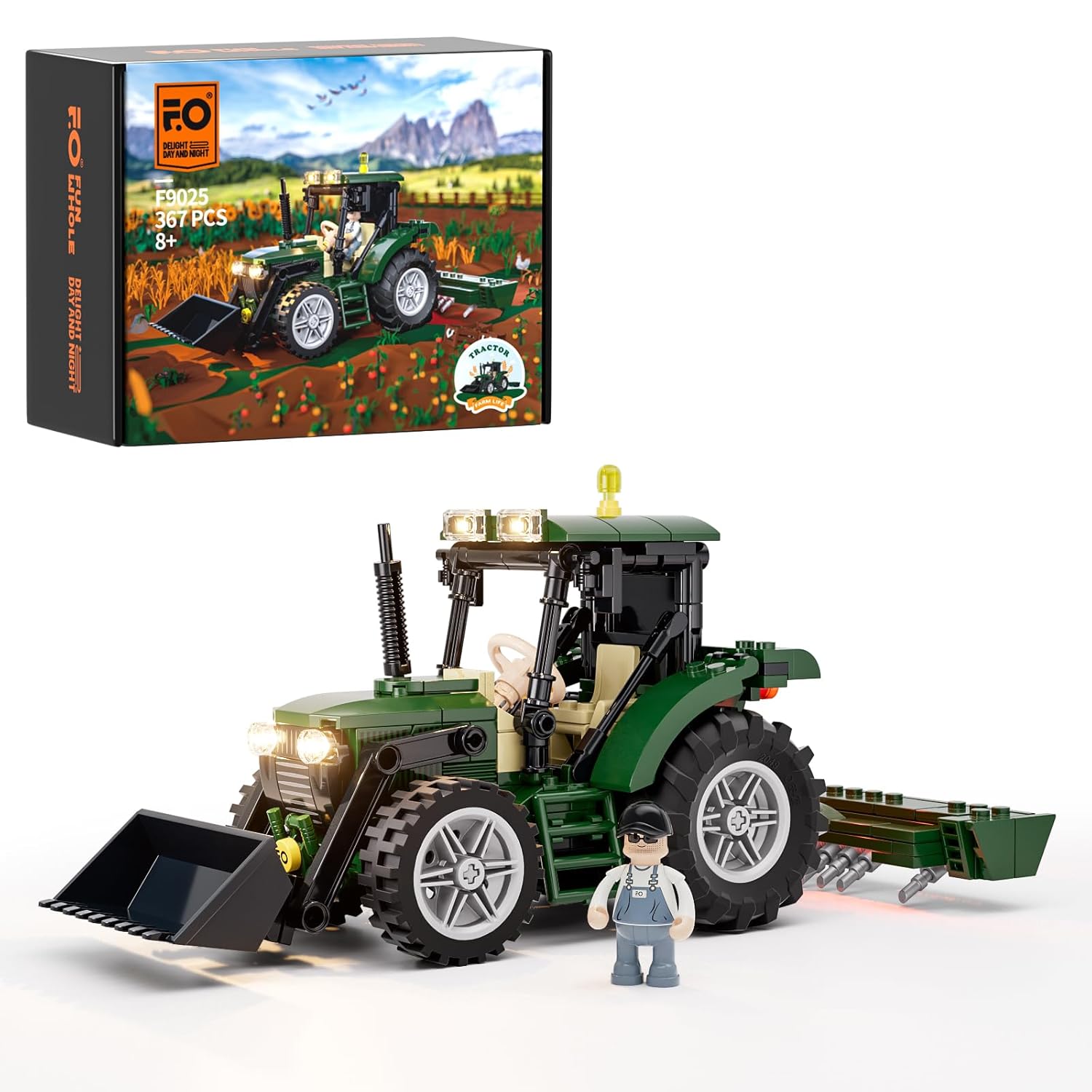 FUNWHOLE Farm Tractor Lighting Building Blocks Set - Retro Tractor ...