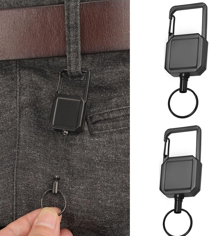 Amazon.com: 2 Pack Retractable Badge Reels, Outdoor Wire Rope Keychain ...