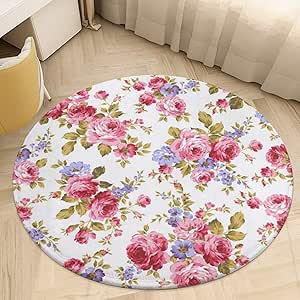 Amazon.com: HoaMoya Roses Floral Round Area Rug Pink Flowers Circle Rug ...