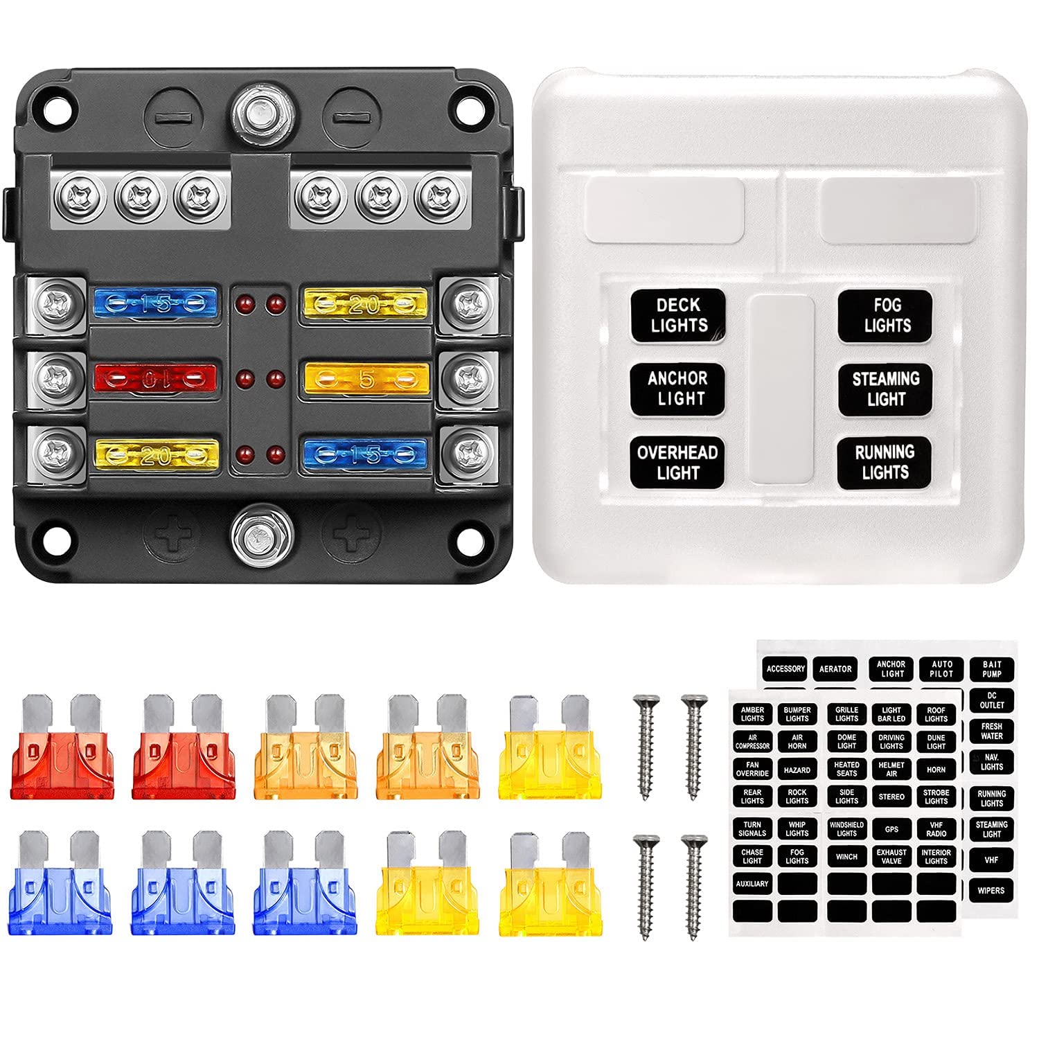 SYOSI 6 Way Blade Fuse Block, 12V Waterproof Fuse Box Holder, 6 Circuit ...