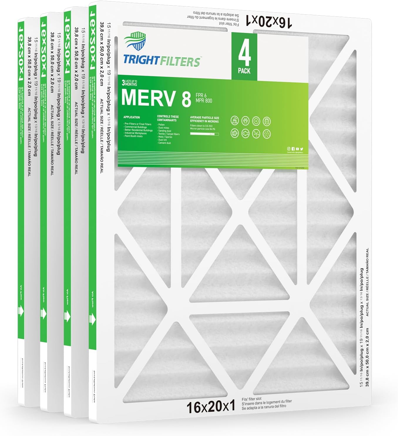Amazon.com: TRIGHTFILTERS 16x20x1 Air Filter 4 Pack, MERV 8 Pleated ...