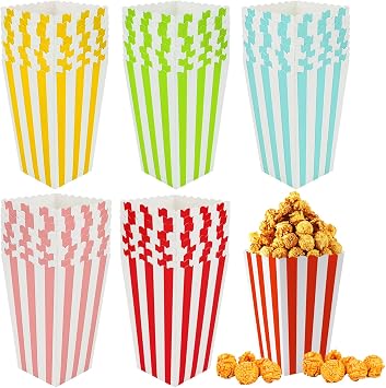 Nadisean 50Pcs Popcorn Boxes Small，5 Colours Popcorn Bags, Retro ...
