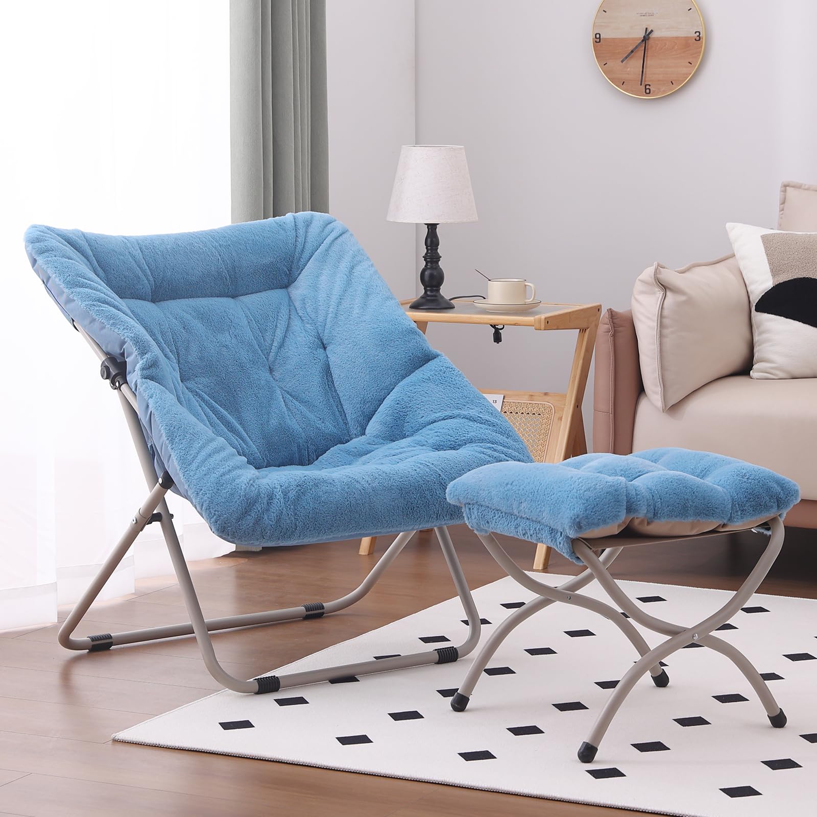 Givjoy Living Room Chair with Ottoman, Soft Faux Fur Saucer Chair ...