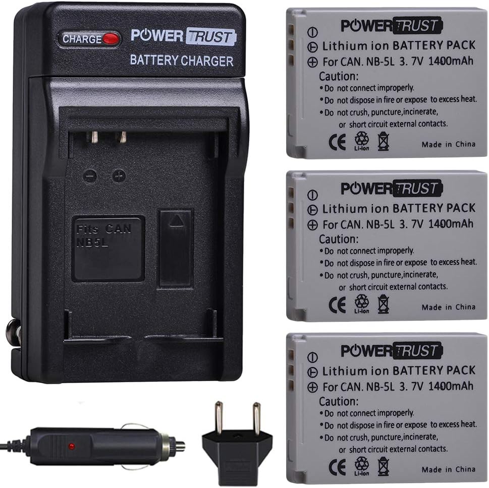 Amazon.com: PowerTrust NB-5L Battery (3-Pack) and Fast Charger for Canon PowerShot S100 S110 ...