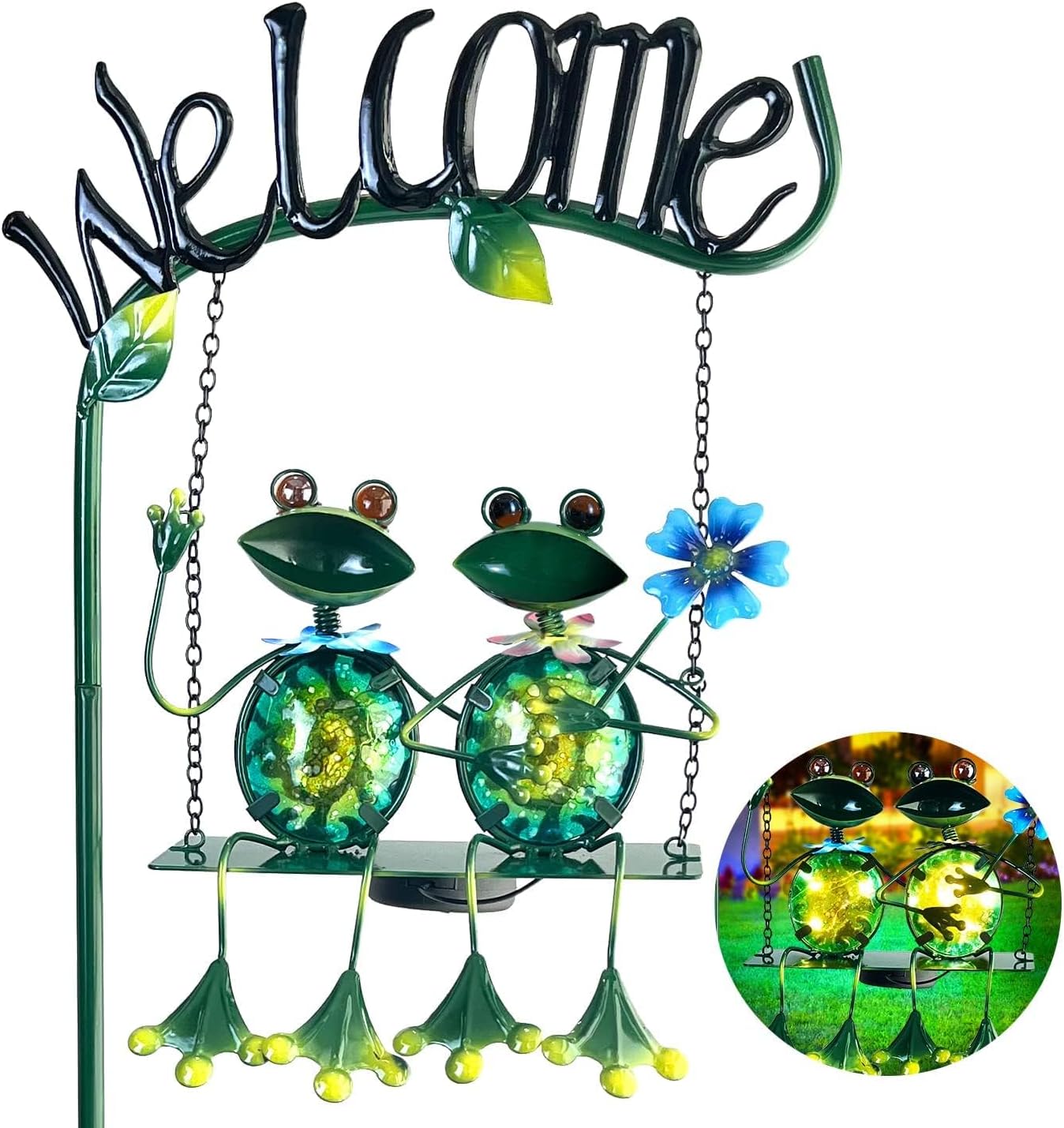 Amazon.com : Frog Solar Light Garden Outdoor Decoration Swing Metal ...
