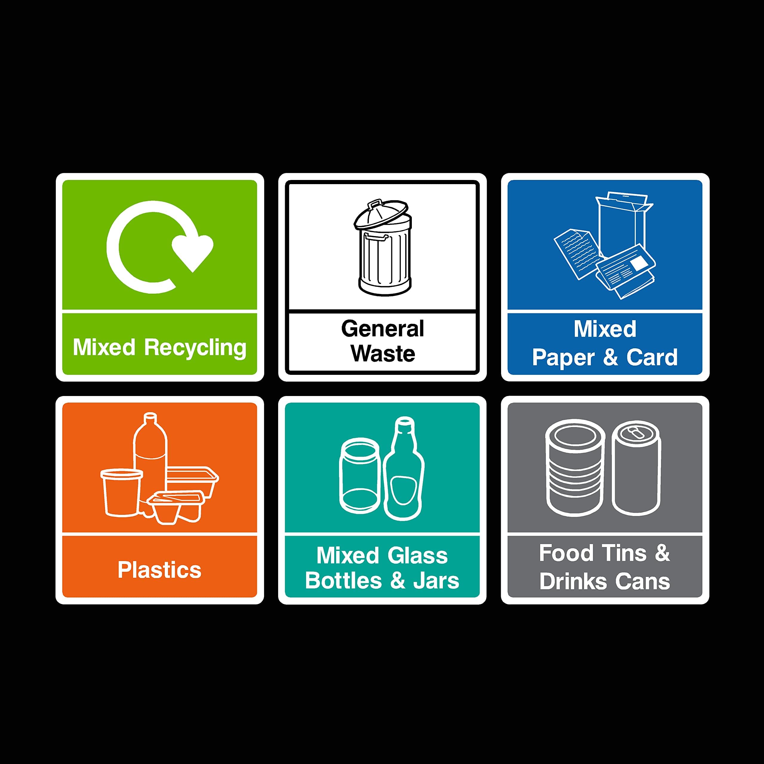 Recycling bin Sign/Sticker pack - Self adhesive vinyl Pack of 6 ...