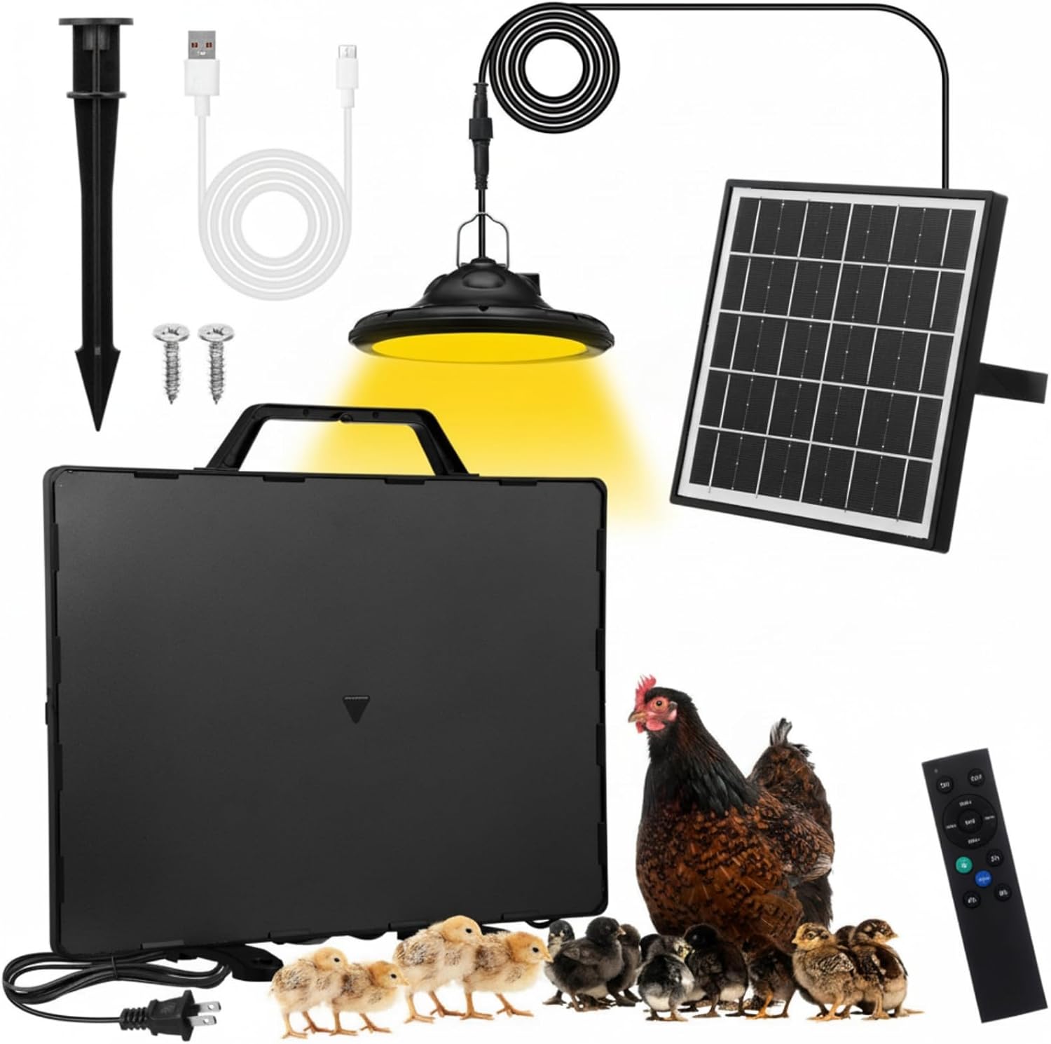 VIHOSE Solar Chicken Coop Shed Light with Timer, 160 W Radiant Heat ...