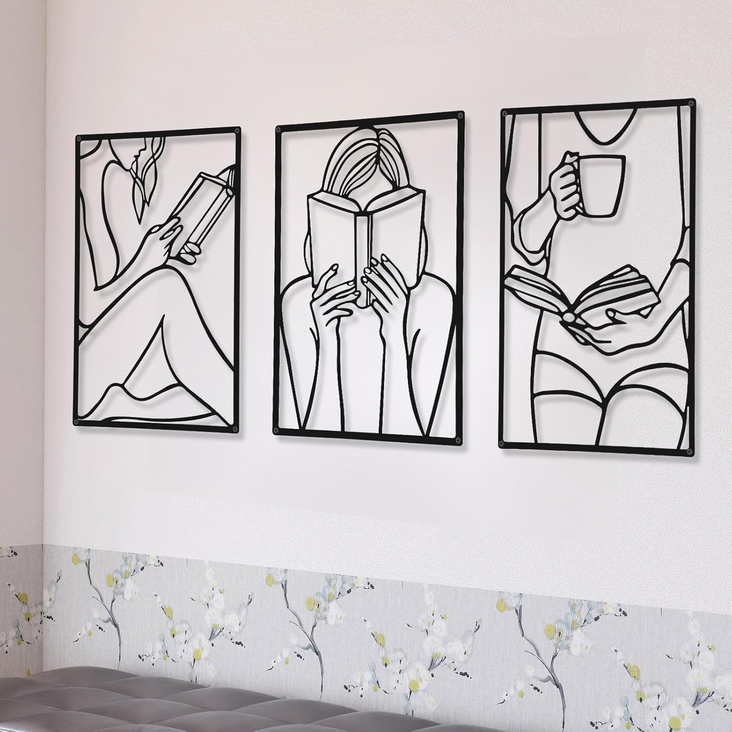 Amazon.com: CHENGU 3 Pieces Metal Minimalist Abstract Woman Wall Art ...