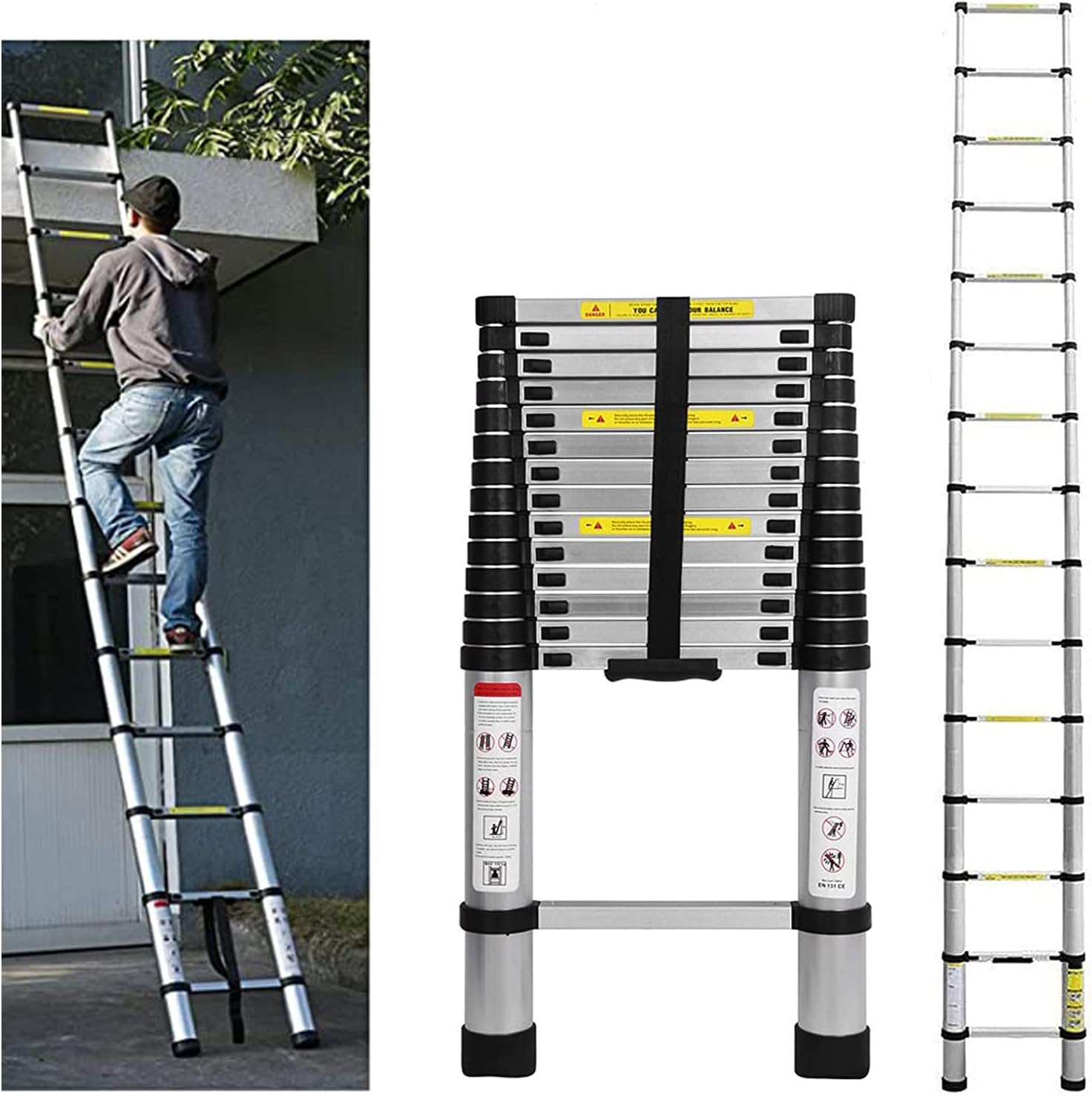 Telescopic Ladder 4.4m/14.4ft Aluminium Extension Ladder, Multi Purpose ...