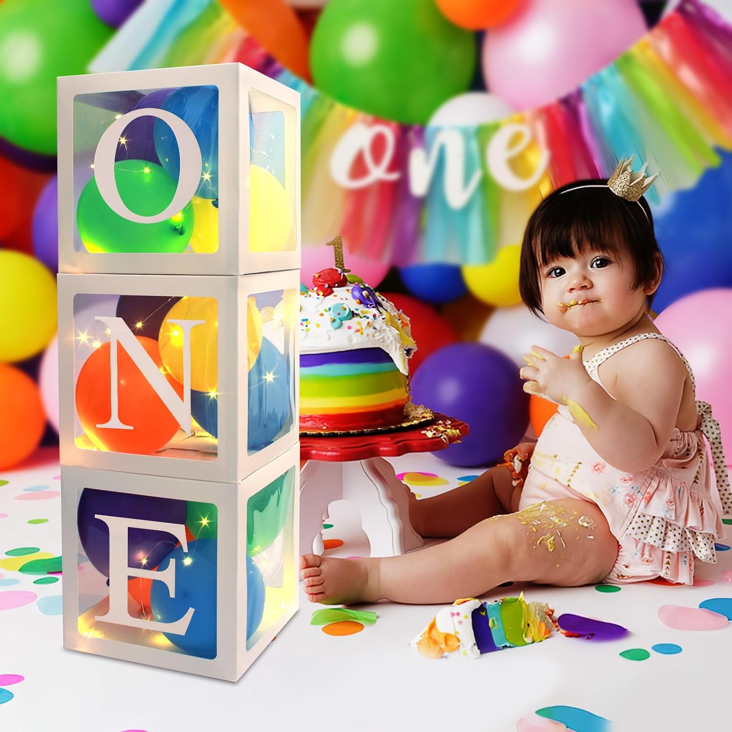 Cajas de globos de primer cumpleaños, cajas de globos con letras “O”N”E ...