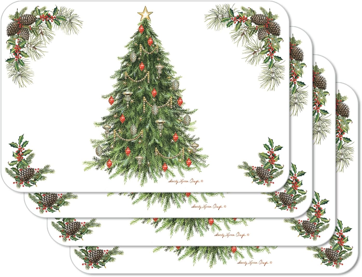 Amazon.com: CounterArt O' Christmas Tree 4 Pack Reversible Easy Care ...