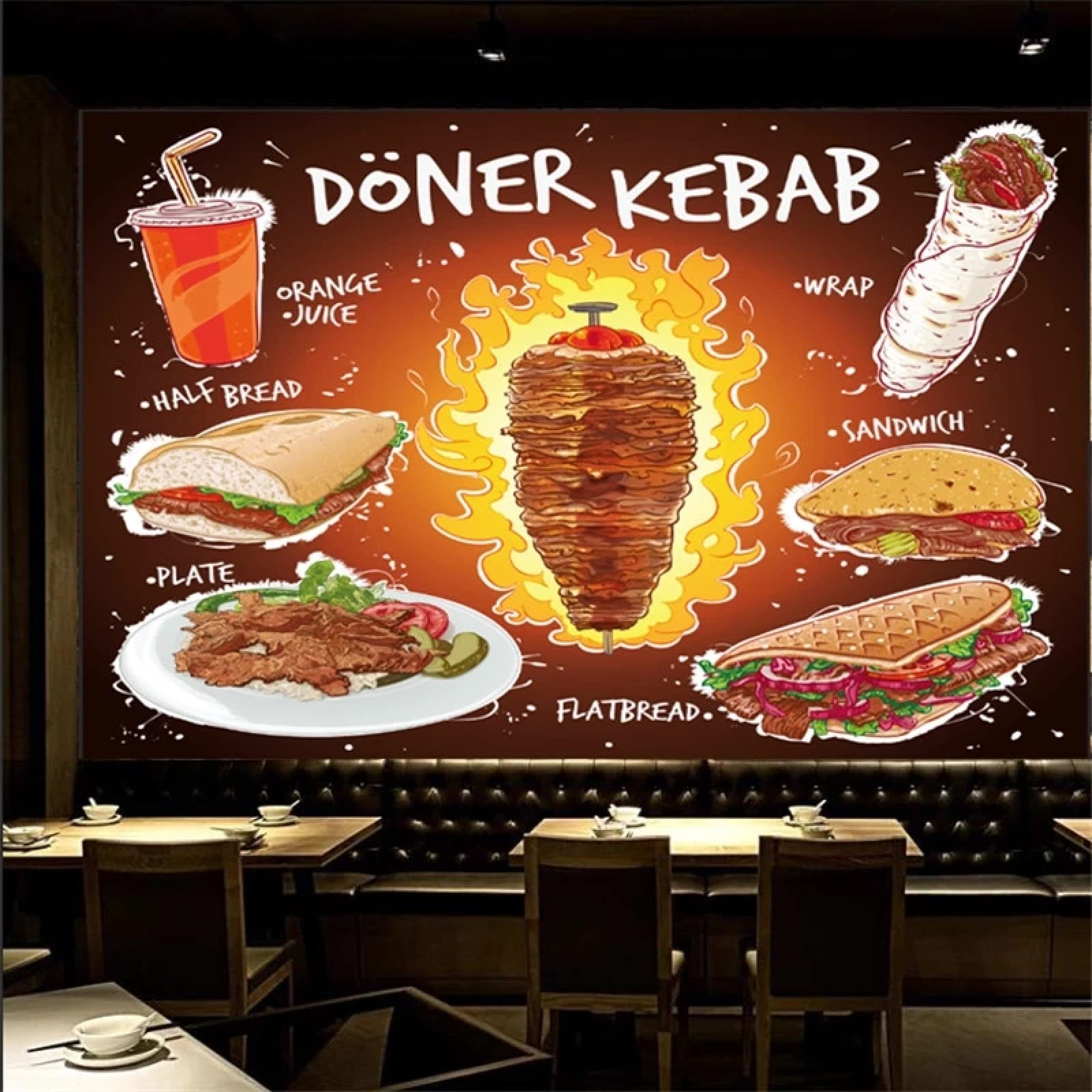 Buy Custom Mural Wallpaper 3D Hand Drawn Doner Kebab Flat Bread ...