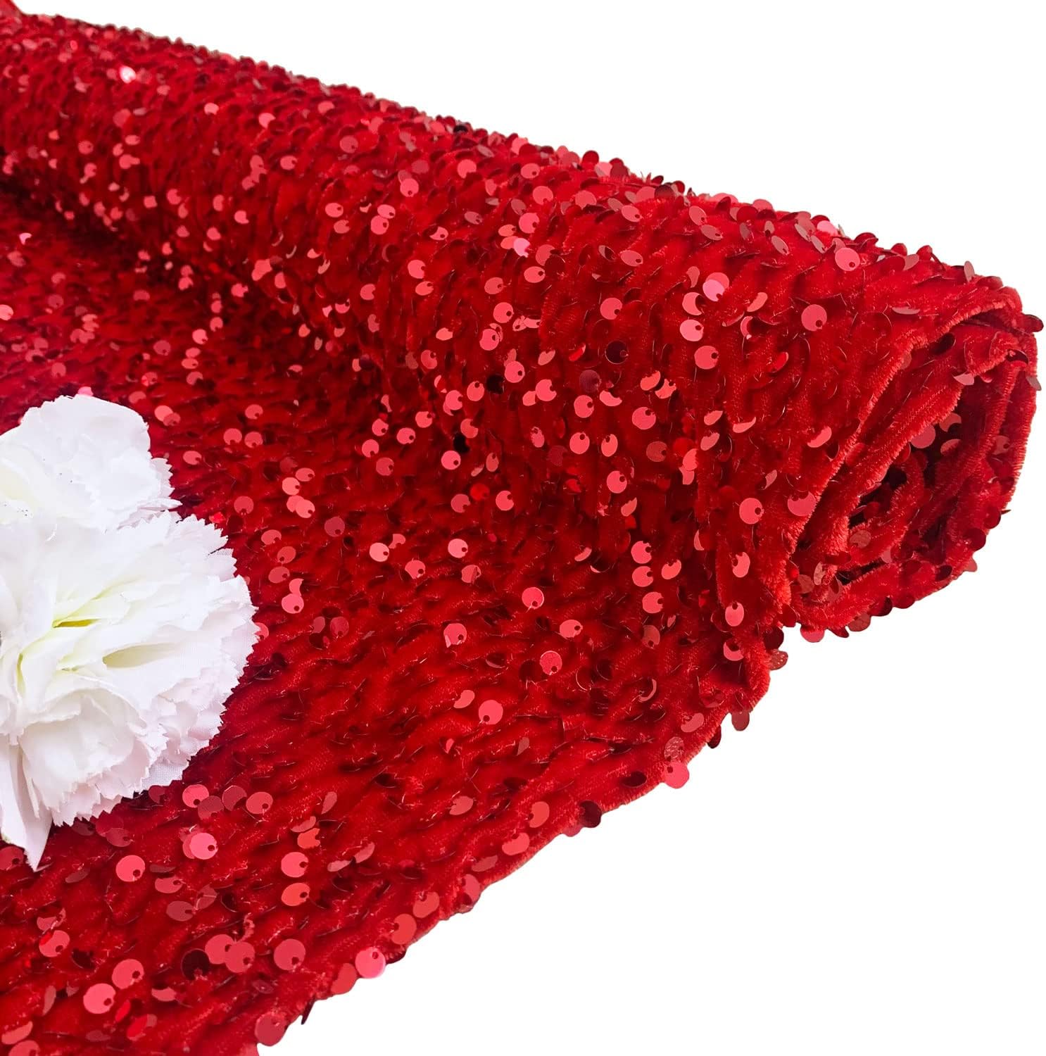 Amazon.com: FANPROMS Red Sequin Fabric 1 Yard Velvet Sequins Fabric by ...