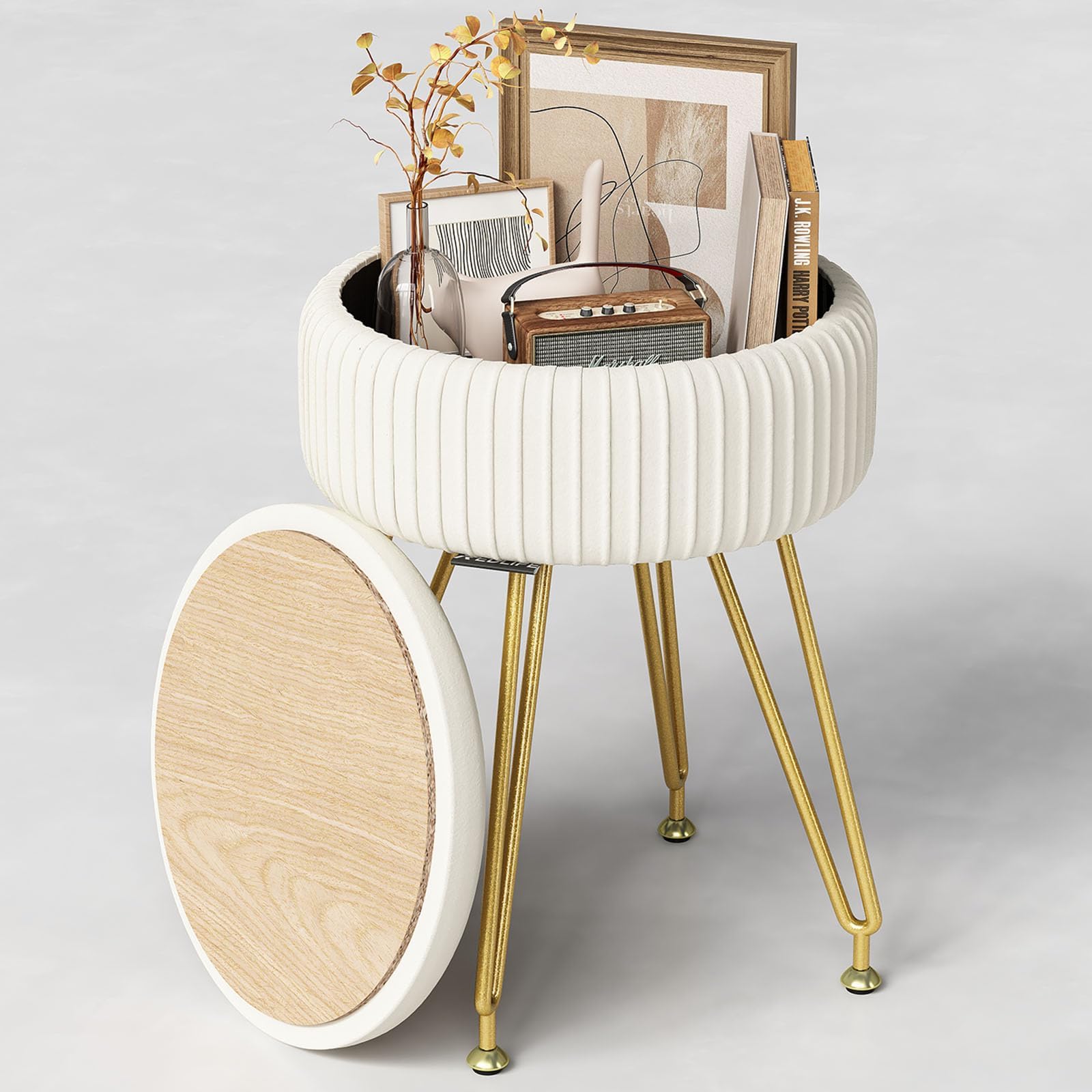 Amazon.com: Redlife Vanity Stool with Storage, Round Vanity Stool Chair ...