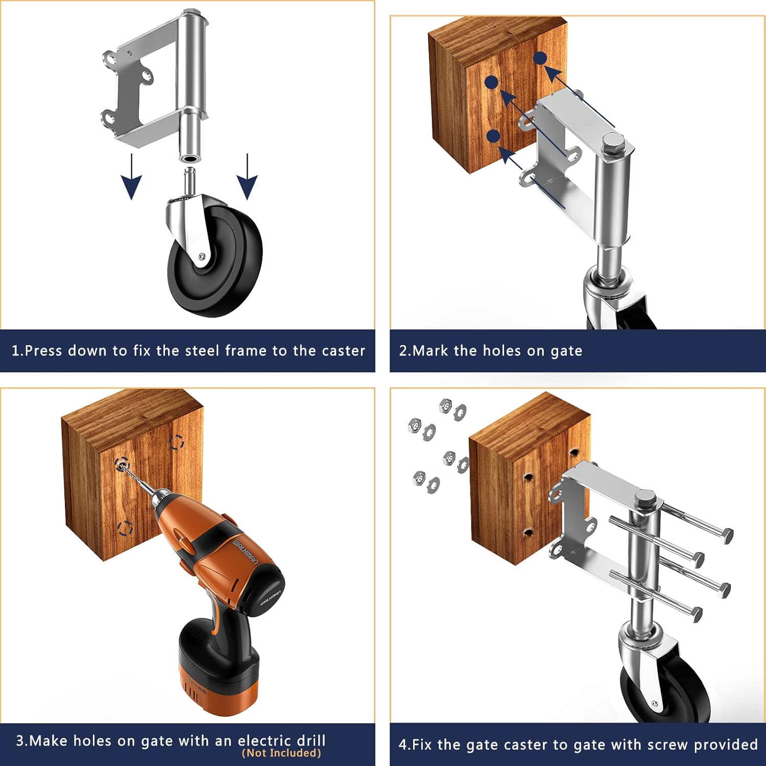 Buy Ronlap Gate Wheel, Spring Loaded Gate Wheel for Wooden Gate, Heavy ...