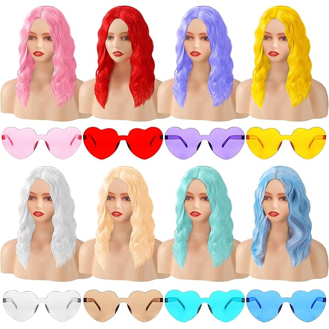 Amazon.com: Hoteam 16 Pcs Long Colored Wigs and Sunglass Set 12 ...