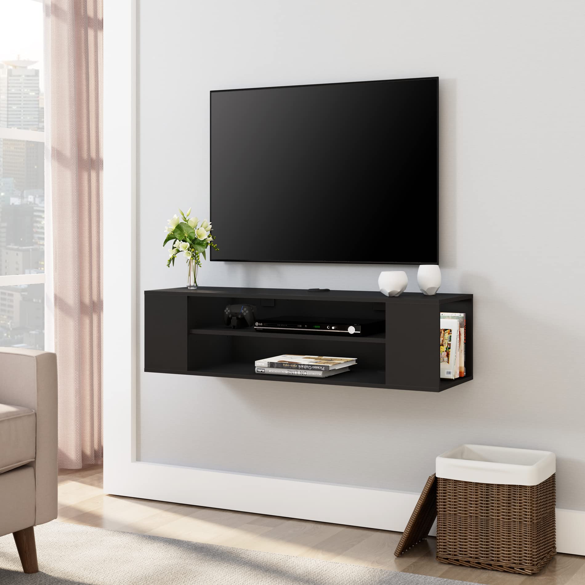 Amazon.com: WAMPAT Floating TV Stand Shelf Entertainment Center, Wall ...