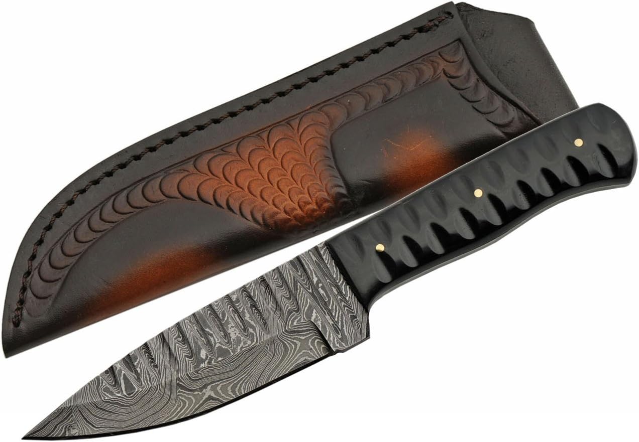 Amazon.com : SZCO Supplies Damascus Steel Horn Shark Tooth Knife ...