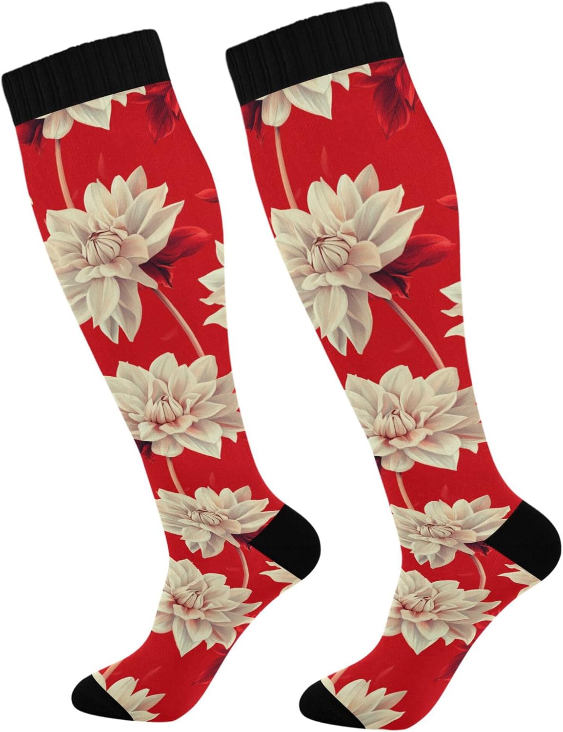 JUNZAN Aesthetic Dahlia Red Womens Compression Socks Wide Circulation ...