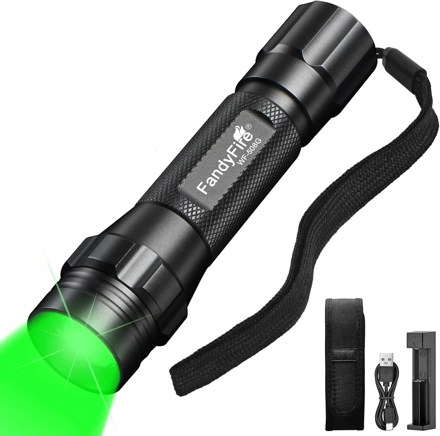 FandyFire Green Light Flashlight, LED Green Hunting Light, 520-530nm ...