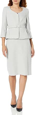 Amazon.com: Le Suit Women's Belted Soft V-Neck Jacket/Column Skirt Suit ...