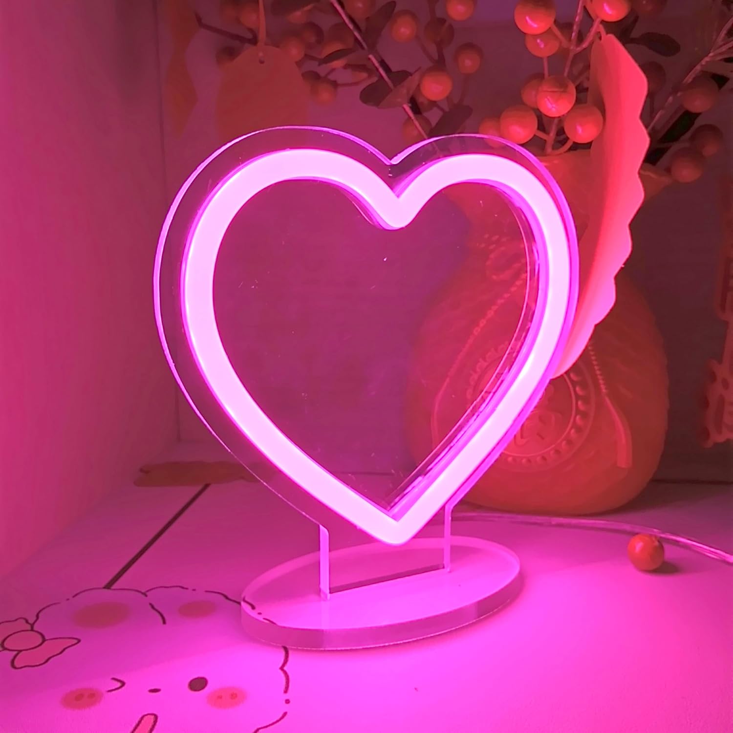 CORLAD Pink Heart Neon Sign, USB Powered Led Lights Table and Wall ...