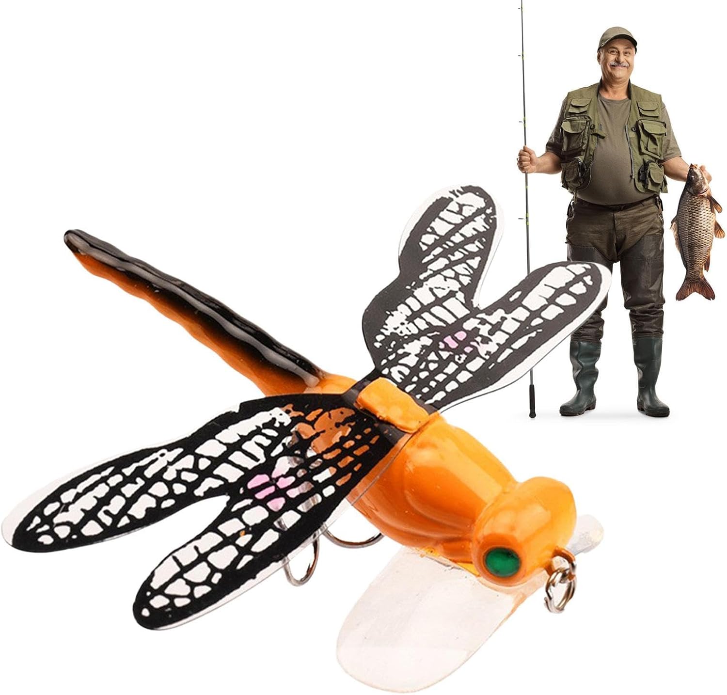 Lura trollslända fiskebeten - Flugfiske Fluga Topwater Bait Dubbelkjolade vingar med krok ...