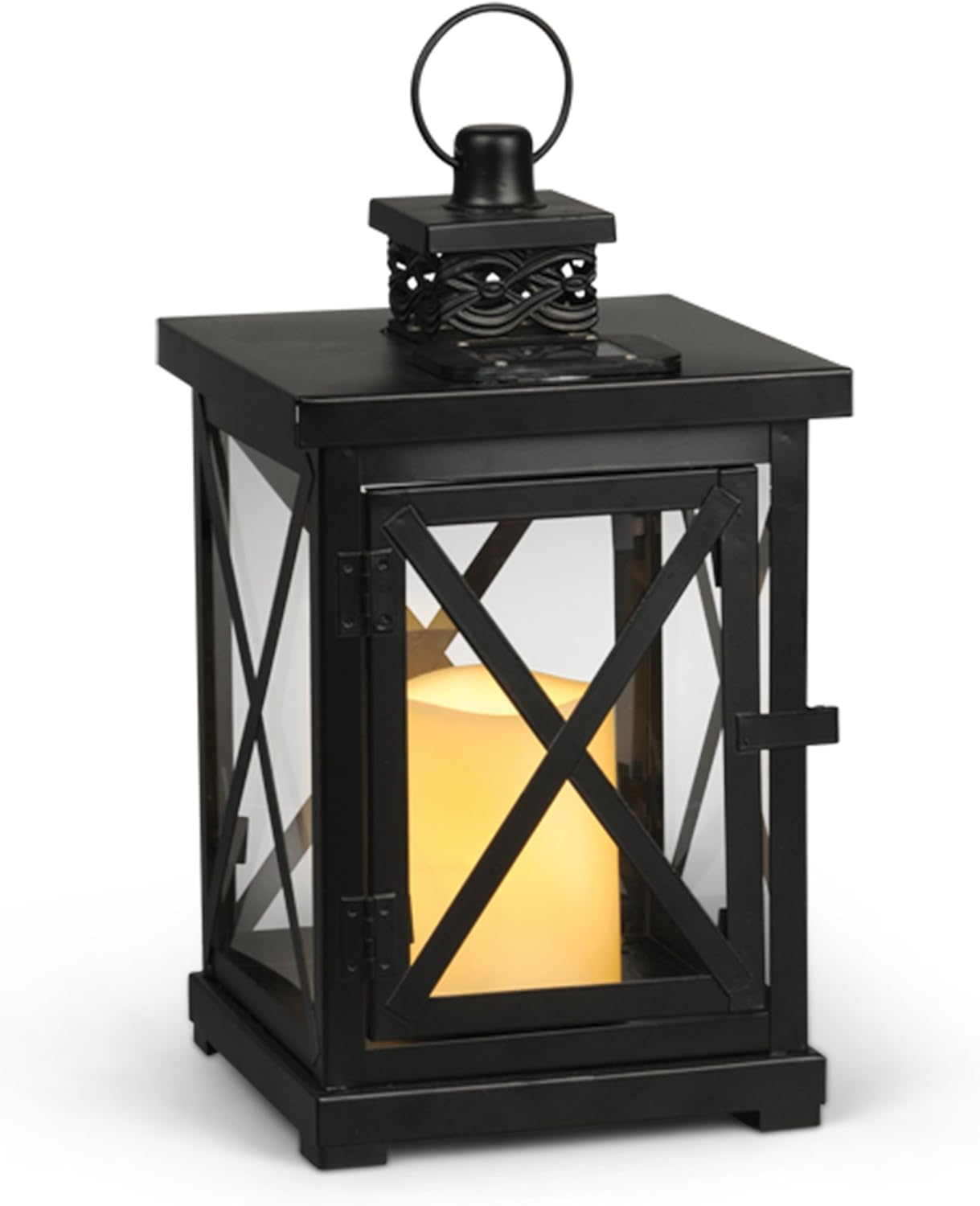 Amazon.com: Gerson 12-Inch Black Metal Cross Bars Solar Lantern with ...