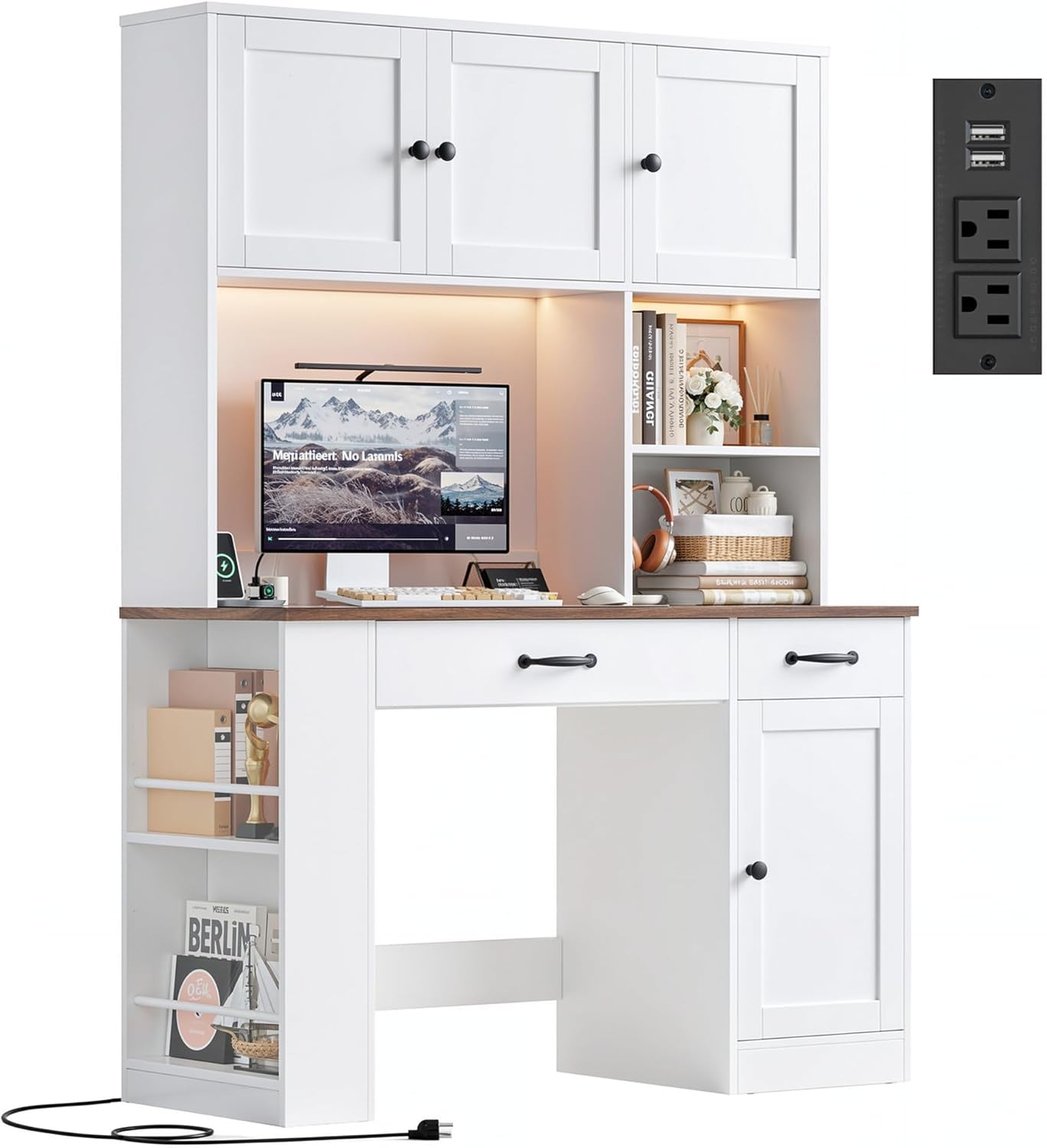 Amazon.com: Keyluv 71" Tall Computer Desk with Hutch Cabinet, Home ...