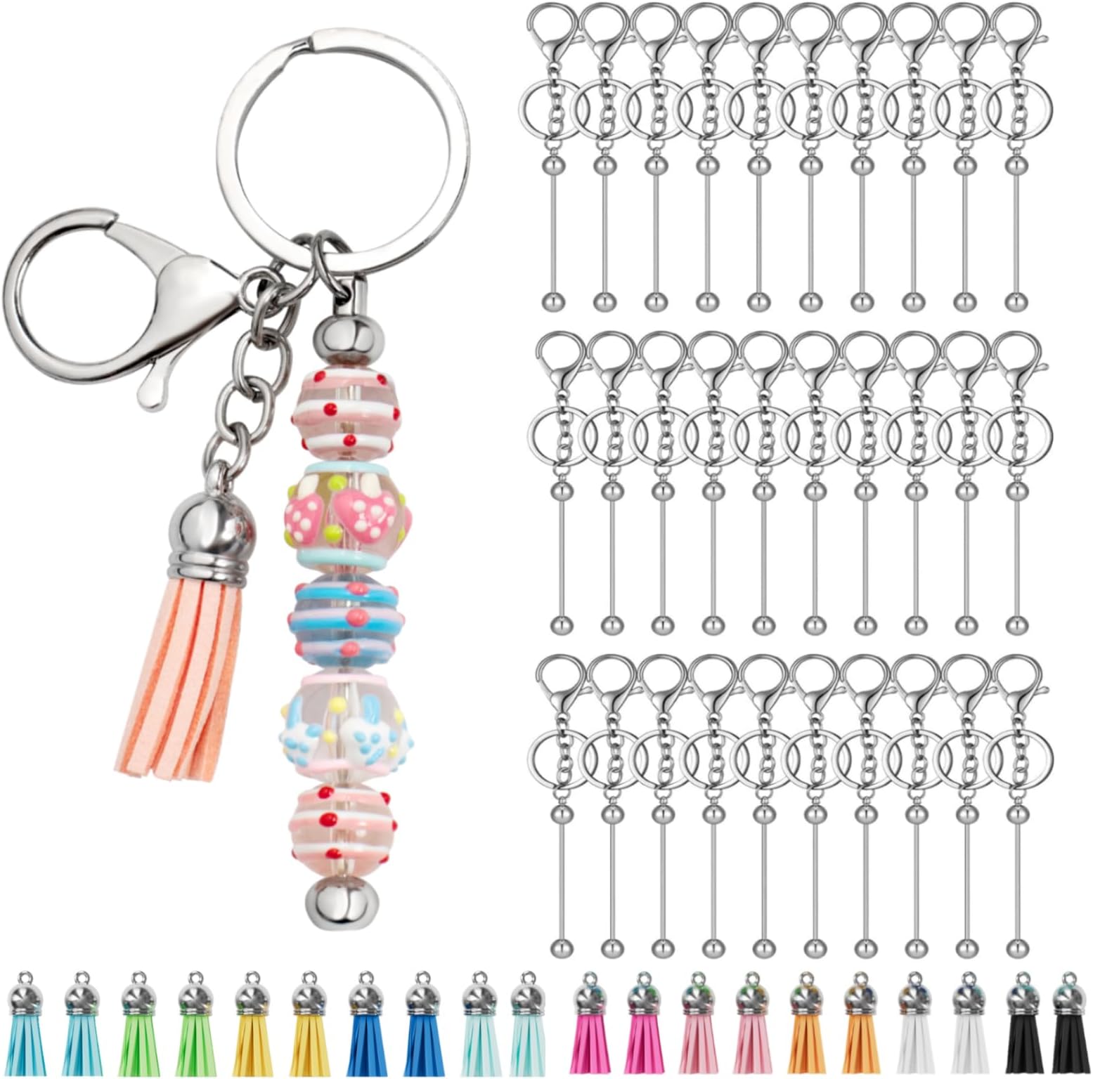 Amazon.com: Huquary 30 Set Beadable Keychain Bars, Including Silver ...