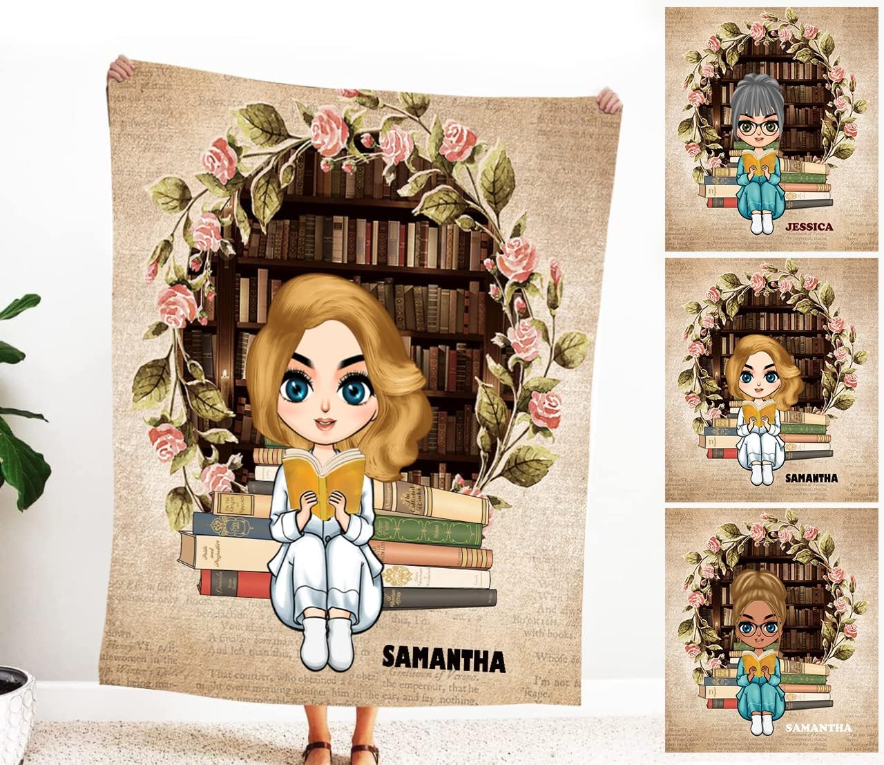 Amazon.com: ENCYCOM Personalized Book Lovers Blanket, Girl Loves Books ...