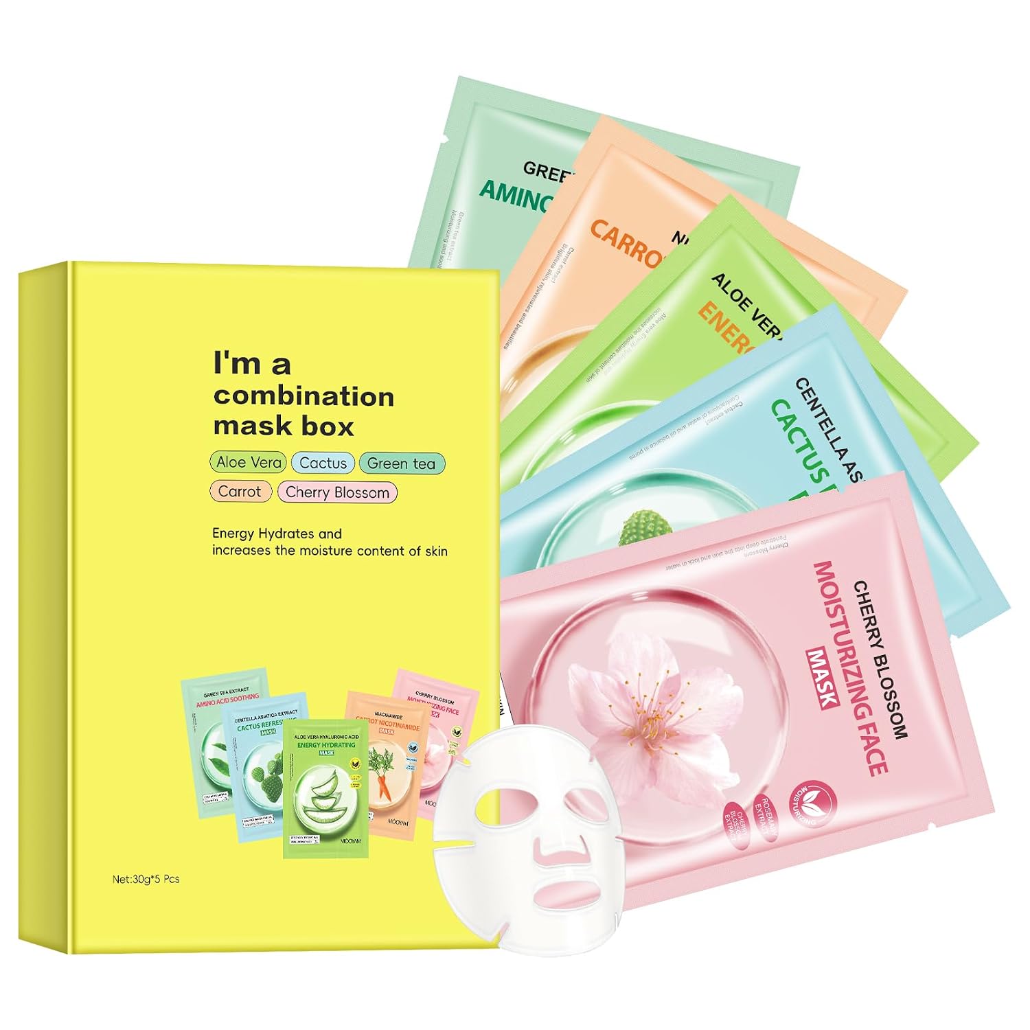 Amazon.com : 5 Pack Sheets Face Masks Skincare, Hydrating Facial Sheets ...