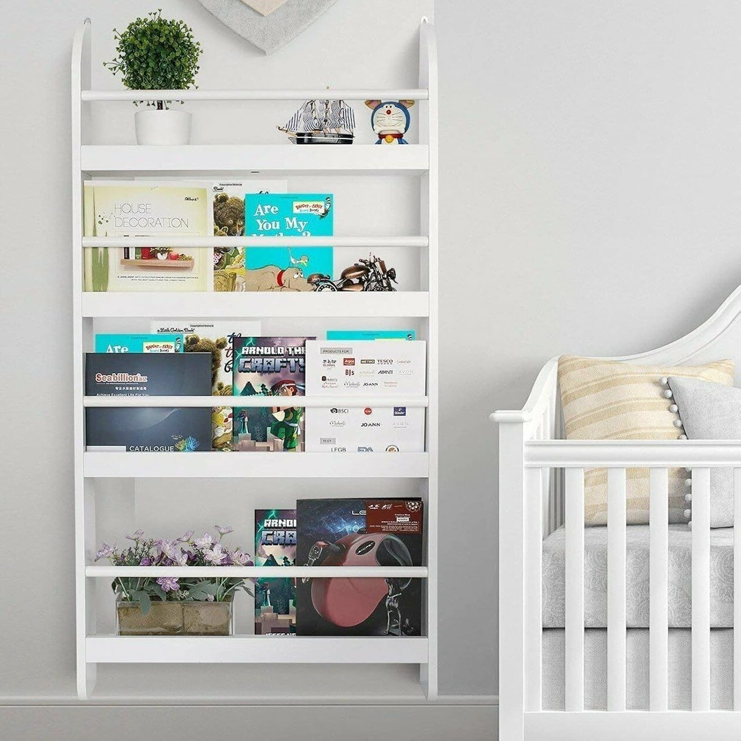 Gr8 Home Wooden White Wall Mounted Childrens Bookcase Kids Display ...