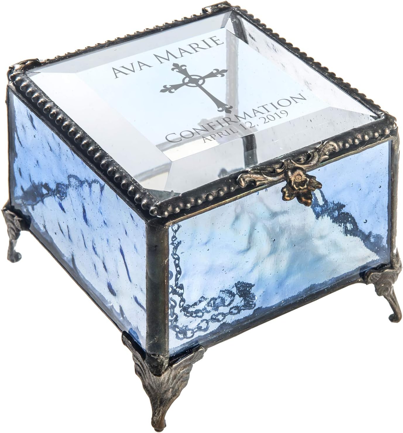 Amazon.com: Confirmation Gift for Girl Personalized Keepsake Box Blue ...